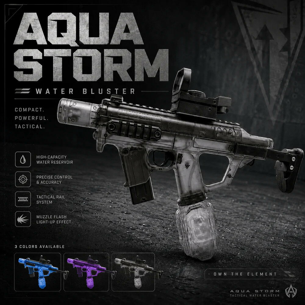アクアストーム SMG ウォーターブラスター 水鉄砲 リアルを追求したギミック！ブローバック ＆ マズルフラッシュ 発射の瞬間に銃口がピカッと光るマズルフラッシュ機能と、射撃時の衝撃を再現したブローバック動作を搭載。ただのプレイトイではなく...