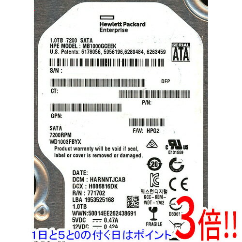 商品名Western Digital製HDD WD1003FBYX 1TB SATA300 7200商品状態 新品です。バルク品。※本商品はHP向けの商品となりますので本体ラベルはHPラベルになります。商品名 Western Digital...