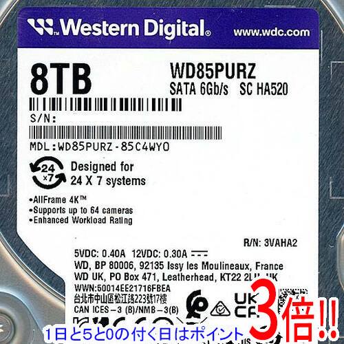 商品名Western Digital HDD WD85PURZ 8TB SATA600 5640商品状態新品です。バルク品。型番WD85PURZ [8TB SATA600 5640]仕様容量 8TB回転数 5640 rpm書き込み方式 CM...