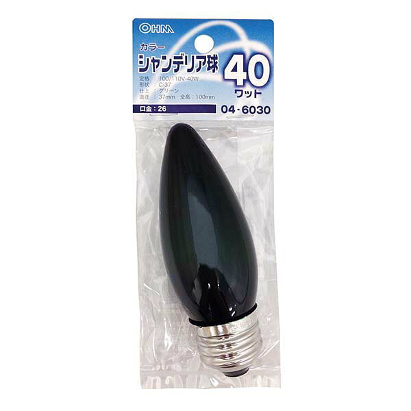 定格100／110V−40W形状C−37口金E26色グリーンサイズ直径37×全高100mm製造国日本※製品の仕様は予告なく変更されることがあります。メーカー取寄品