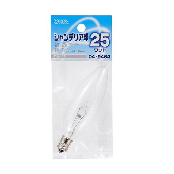 口金E12定格100／110V−25W形状C−32仕上クリアサイズ直径32mm×全高96mm※製品の仕様は予告なく変更されることがあります。メーカー取寄品