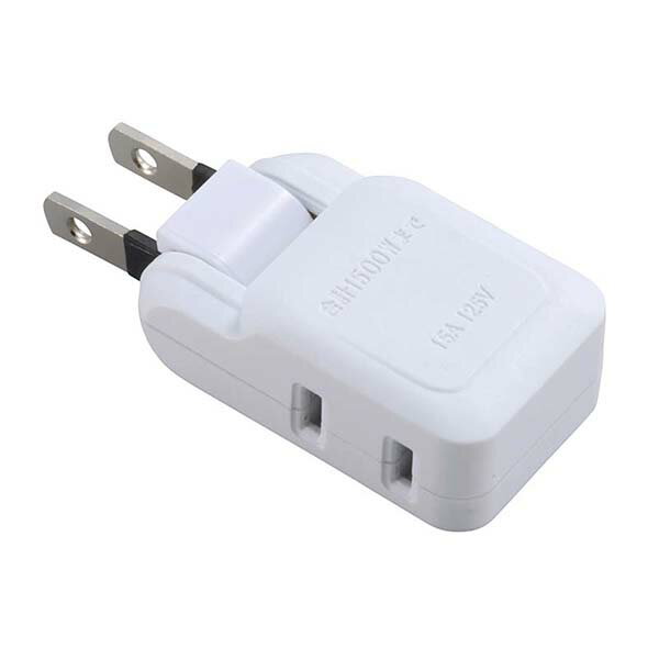 特長 ●持ち運びに便利な小型コーナータップ●2個口タイプ 商品仕様 ●15A　125V　1500W以下●本体に熱に強いPBT樹脂を採用●連結部半田レスにより接点不良撲滅●フリープラグ（タイトラー付）メーカー取寄品