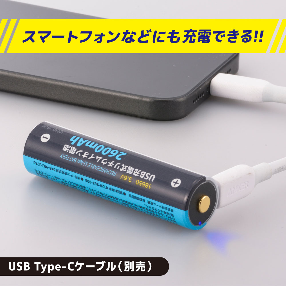 特長 ●約500回くり返し使える●USBタイプCポート搭載●スマートフォンなどにも充電でき、モバイルバッテリーとしても使える●USB電源からUSB Type-Cケーブル（別売）で手軽に充電できるため、充電器不要●充電中は充電インジケーターが...