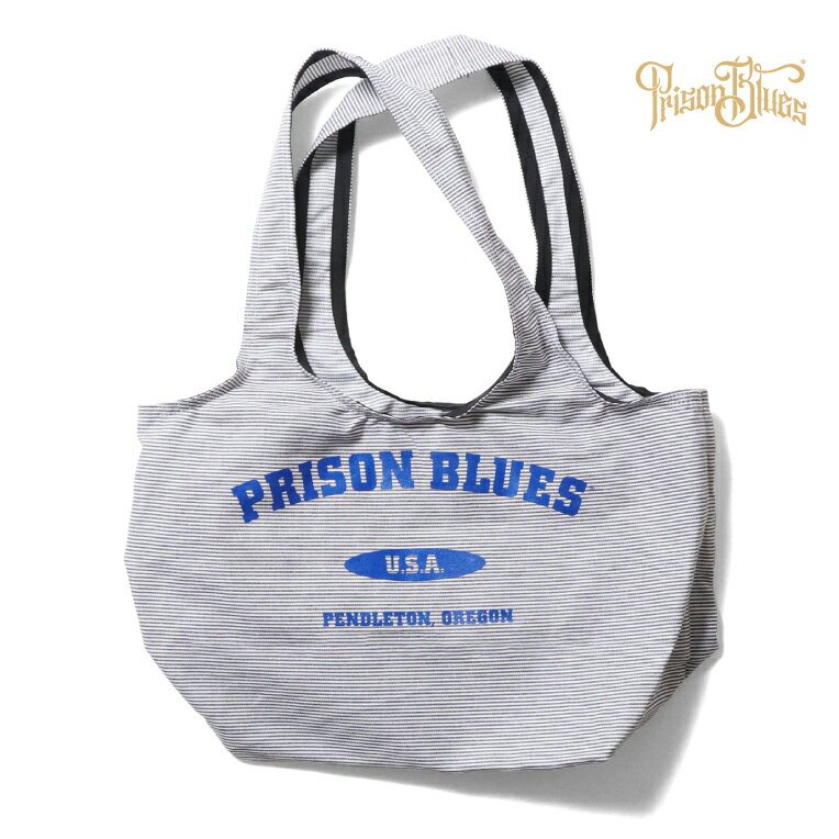 商品名 【PRISON BLUES / プリズンブルース】PRBS52411H GROCERY BAG HICKORY VARSITY LOGO / グロサリー バッグ バーシティロゴ -ヒッコリー- ブランド 【PRISON BLUES ...