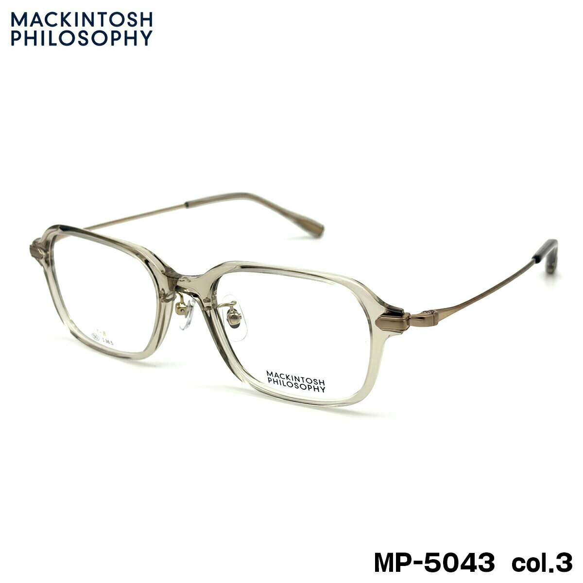 ■ ブランド：MACKINTOSH PHILOSOPHY マッキントッシュ フィロソフィー ■ 型番：MP-5043 col.3 ■ フレームカラー：クリアウォームグレー / アンティークゴールド ■ フレーム材質：プラスチック / βチタ...