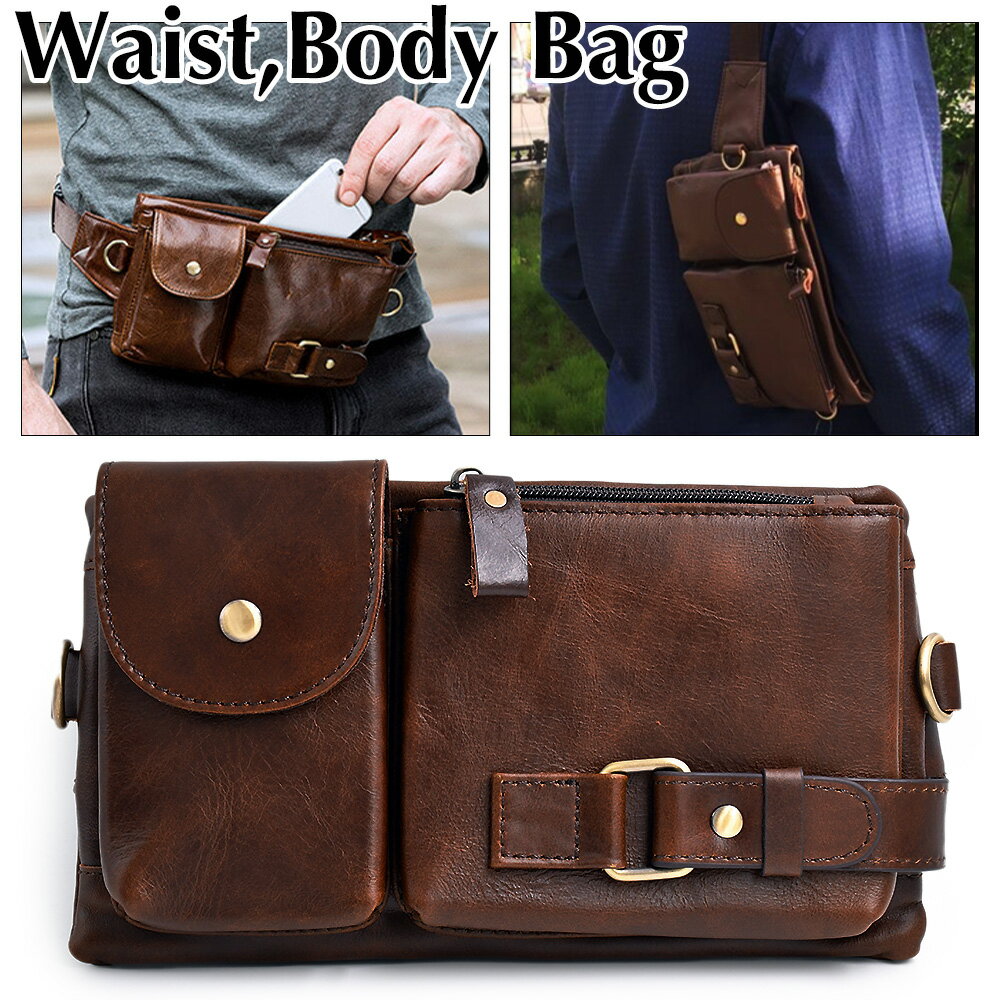 風合いの良さが特徴的なレザー製ウエスト&ボディバッグ。 メインポケットは財布やスマホなどを収納するのに十分な収納力。 内部には鍵などの小物を小分けすることができるポケット付き。 フロントにはジッパーポケットx1、スナップボタンのポケットがあ...