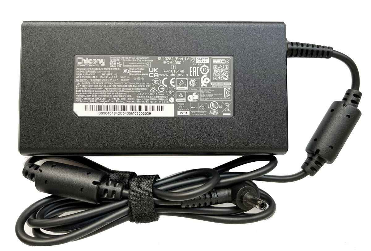 商品名 Chicony 180W 薄型電源アダプター 型番 Chicony A17-180P4B OUTPUT 20V 9A DCコネクタ 丸型 外径約4.5mmФ　内径3.0mmФ 対応機種一部 MSI GF75 Thin 10UEK-0...