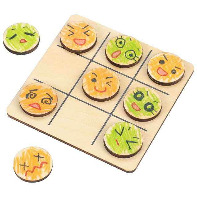 無着色の3ならべゲームです。無着色なので、好きな絵を描くことができます。使用可能画材：色鉛筆、油性ペン、クレヨンなど。ゲーム盤：95×95×3mm、コマ：φ25×3mmゲーム盤×1、コマ×9