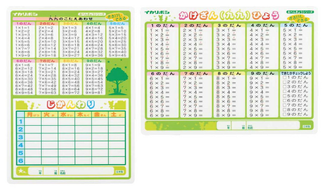【ひらがな/カタカナ/アルファベットの全3種】えんぴつと消しゴムで繰り返し書き消しできる下敷き！裏は時間割表として使える！182×252mm