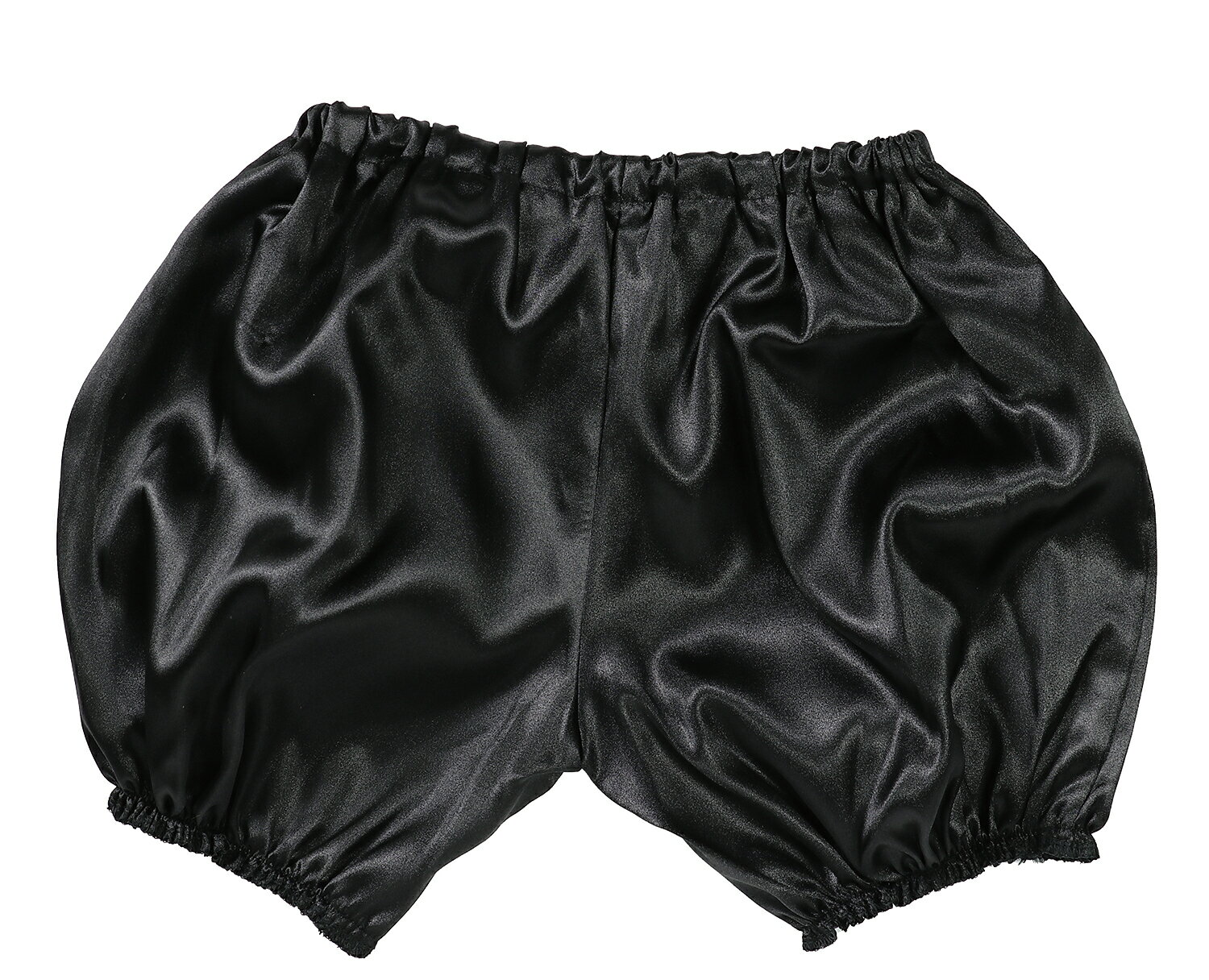 ソフトサテン生地でつやがあるきれいな色のサテン製丸いシルエットが可愛いかぼちゃパンツくろ、身丈：32cm、胴回り：38cm~87cm、股下:12cm