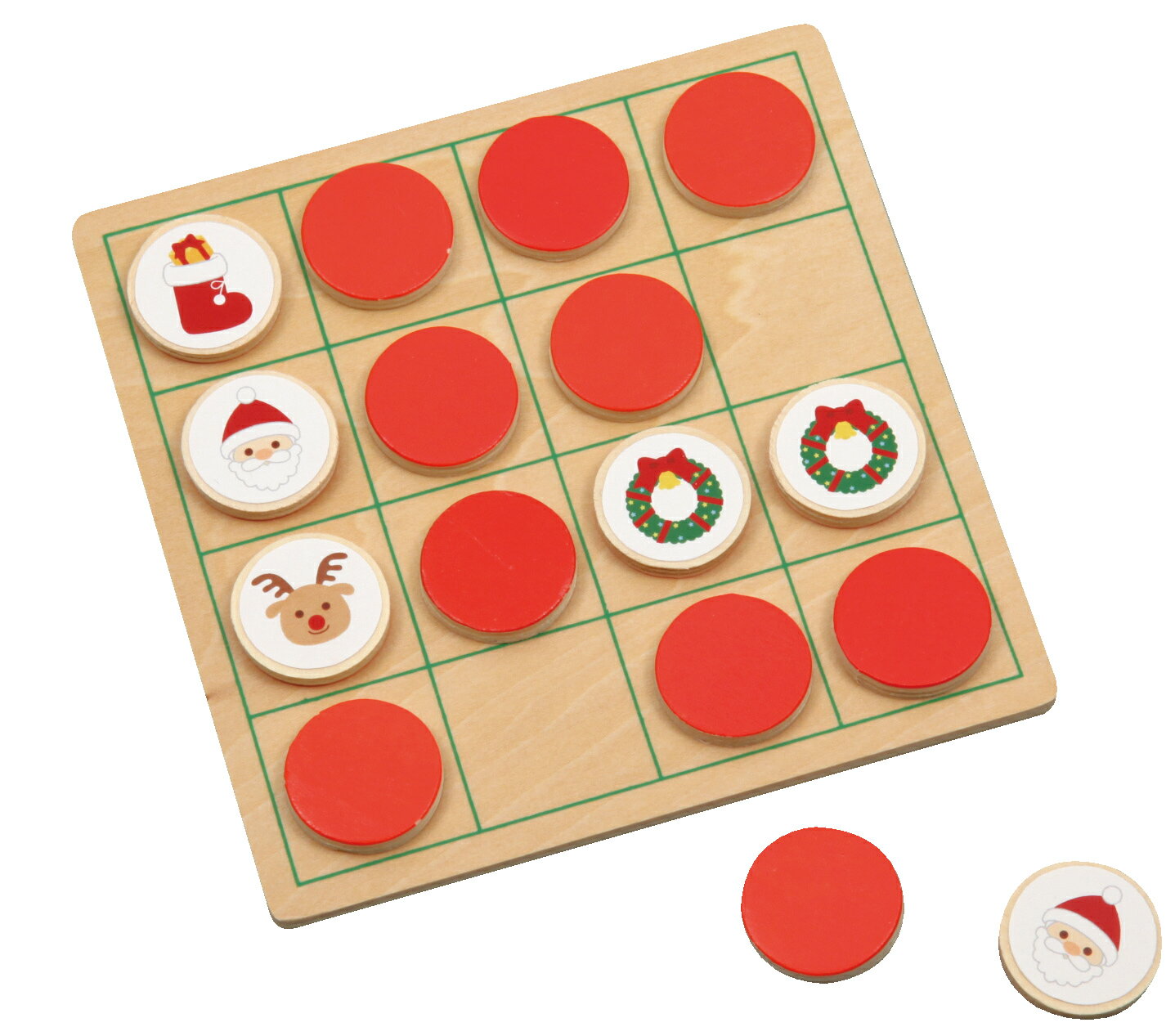 リバーシと絵あわせ2つの遊びができる！　木製 　ゲーム盤：120×120×4mm、コマ：φ23×4mm、シール：100×100mm　