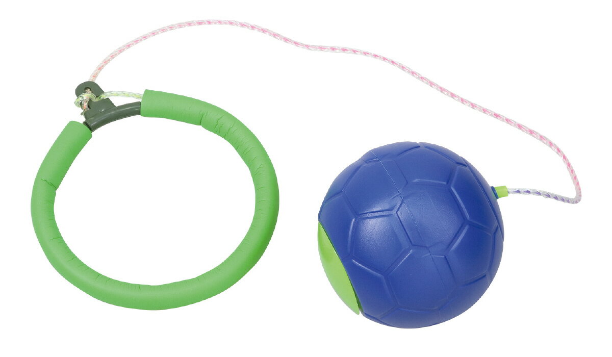 回転させてジャンプ！ビッグボールを飛び越えろ！　全長:約850mm、足掛けリング:外寸φ165×18mm(内径:φ135mm)、ゴムひも:550mm、ボール:φ120mm　