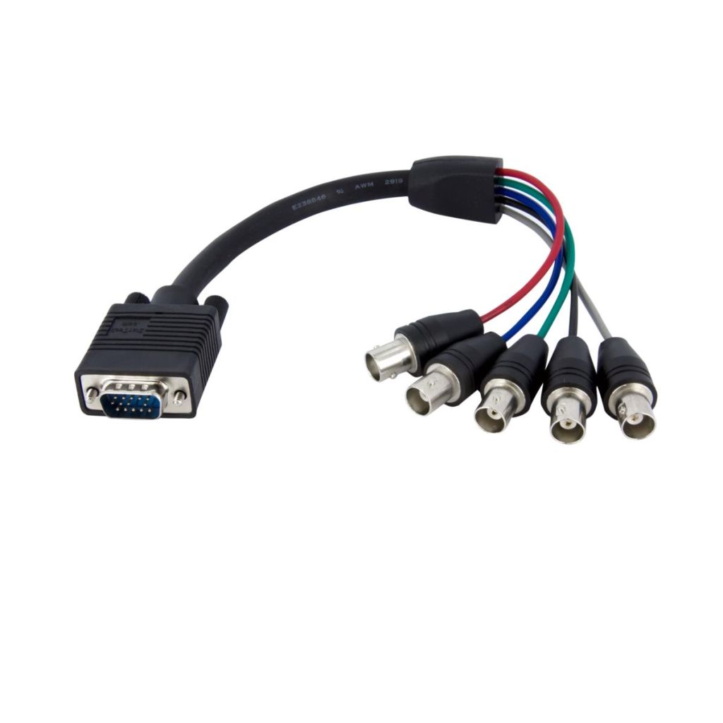 商品説明BNC - VGA変換ができるアダプタケーブル(30cm)。HD15ピン VGAオスコネクタとBNC (RGBHV)メスコネクタ5本がついており、既存のBNCビデオソースをVGA分配増幅器やPCへ接続することができます。このケーブル...