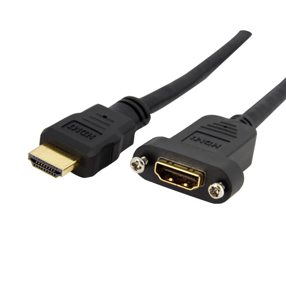 商品説明パネルマウント用標準HDMI ケーブル(91cm)。一端にHDMIオスコネクタ、もう一端にHDMIパネルマウント用モールドコネクタ(メス)がついています。マシンポートやフェースにHDMI端子を固定しアクセスしやすくします。StarT...