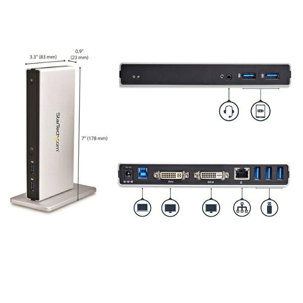 商品説明ノートパソコンをデュアルモニタのワークステーションとして使えるUSB 3.0ドッキングステーション。フレキシブルなセットアップオプションに対応します。各種ディスプレイに対応このデュアルDVIドッキングステーションは、2048x115...