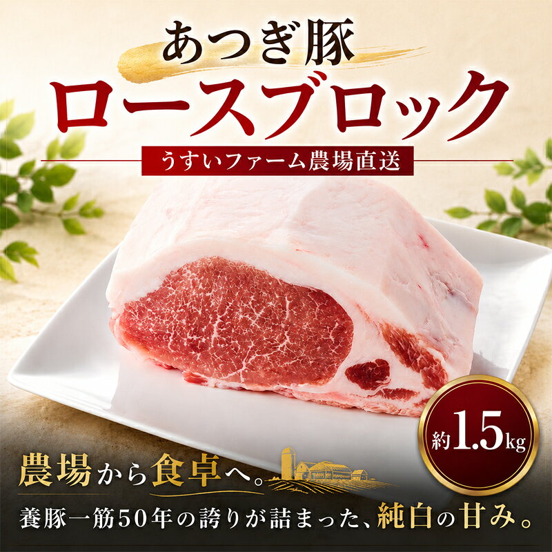 商品説明 商品名 【ふるさと納税】 豚肉 ロース 豚ロース ブロック 1.5kg 10,000円 とんかつ用 トンテキ用 ステーキ用 あつぎ豚 神奈川県 厚木市 株式会社うすいファーム 内容量 約1.5kg 発送サイズ：60サイズ、梱包時の...