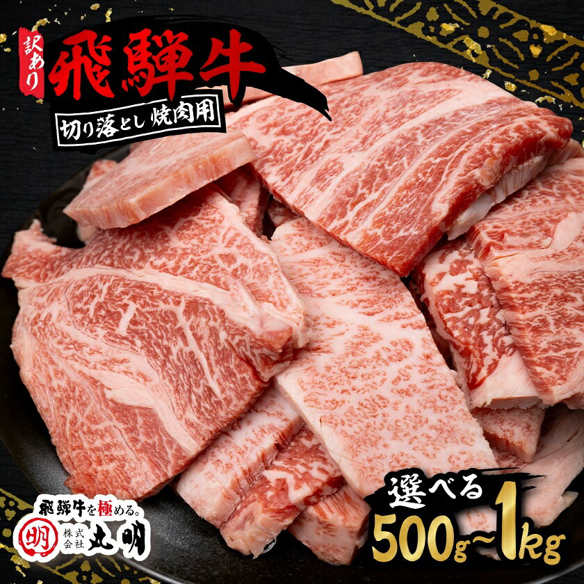 名称 【訳あり】飛騨牛 焼肉　切り落とし 500g/1kg 保存方法 冷凍 提供元 丸明 配達外のエリア 離島 お礼品の特徴 飛騨牛は飛騨の豊かな自然と気候により育てられ、余分な脂肪も少なく柔らかできめ細やかな肉質、とろけるような風味が特徴...