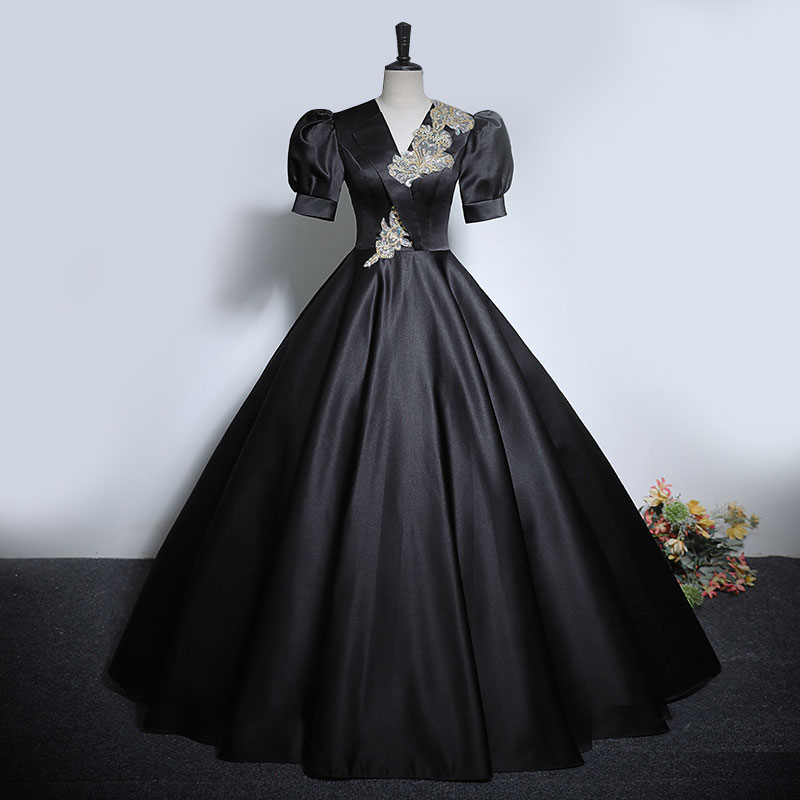 商品名 カラードレス ロングドレス パーティードレス ブラック パフスリーブ スーツ衿 襟 黒 ウェディングドレス ウエディングドレス 結婚式 二次会 花嫁 前撮り 演奏会 発表会 カクテルドレス 披露宴 ブライダル フォーマルドレス 成人...