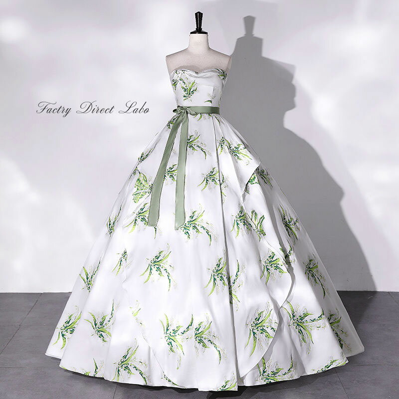 商品名 カラードレス パーティードレス 衣装【着後レビュー特典】 スズラン プリント リボン 花柄 白 ホワイト 二次会ドレス イブニングドレス ステージドレス カクテルドレス イベント コンサート衣装 おしゃれ カジュアル 衣装 公演 ス...