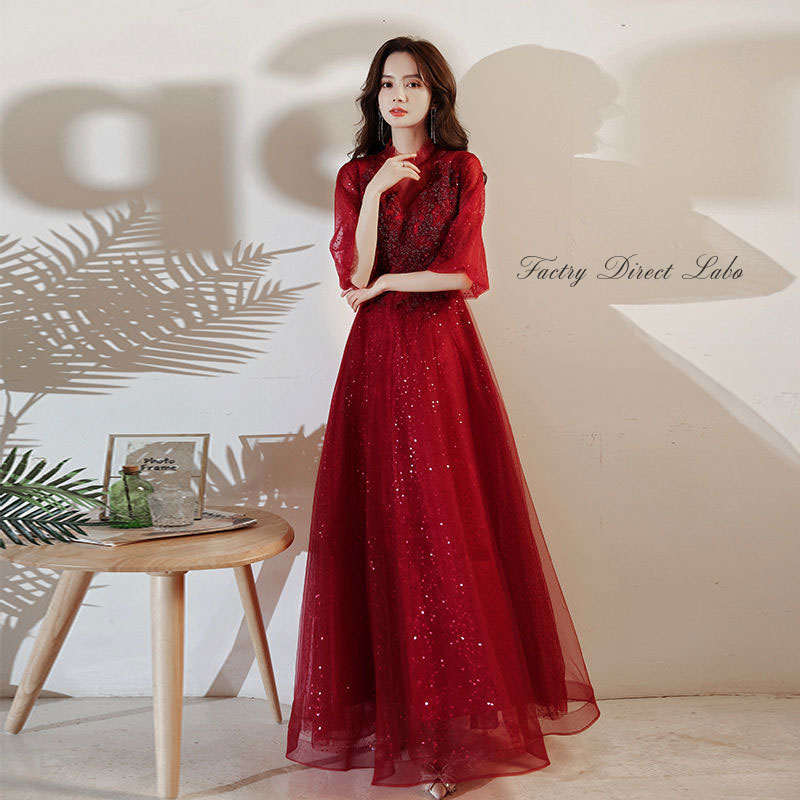 商品名 カラードレス パーティードレス 衣装【着後レビュー特典】 レッド ワインレッド ハイネック 二次会ドレス イブニングドレス ステージドレス カクテルドレス イベント コンサート衣装 おしゃれ カジュアル 衣装 公演 ステージ衣装 演...