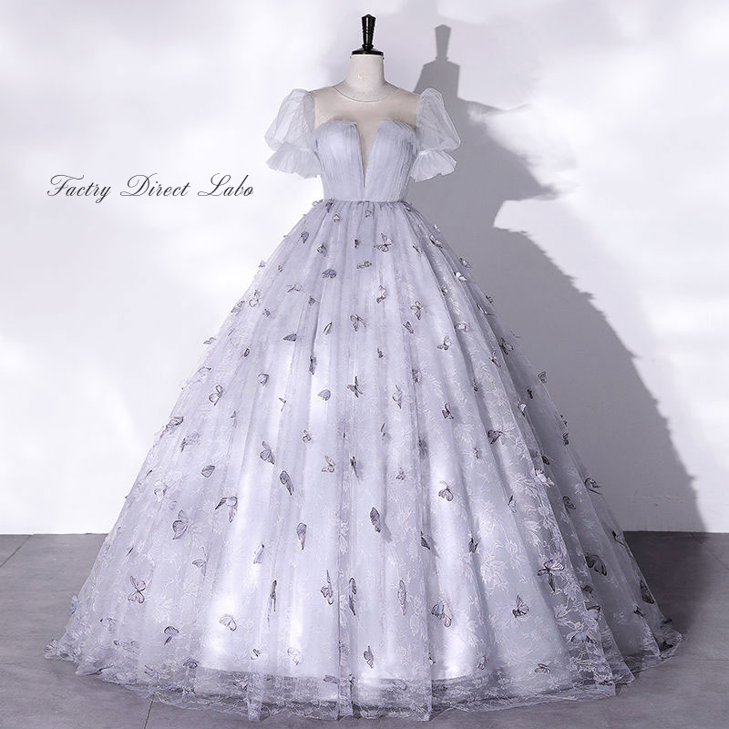 商品名 カラードレス パーティードレス 衣装【着後レビュー特典】 蝶 シルバー チュール 二次会ドレス イブニングドレス ステージドレス カクテルドレス イベント コンサート衣装 おしゃれ シンプル カジュアル 衣装 公演 ステージ衣装 演...