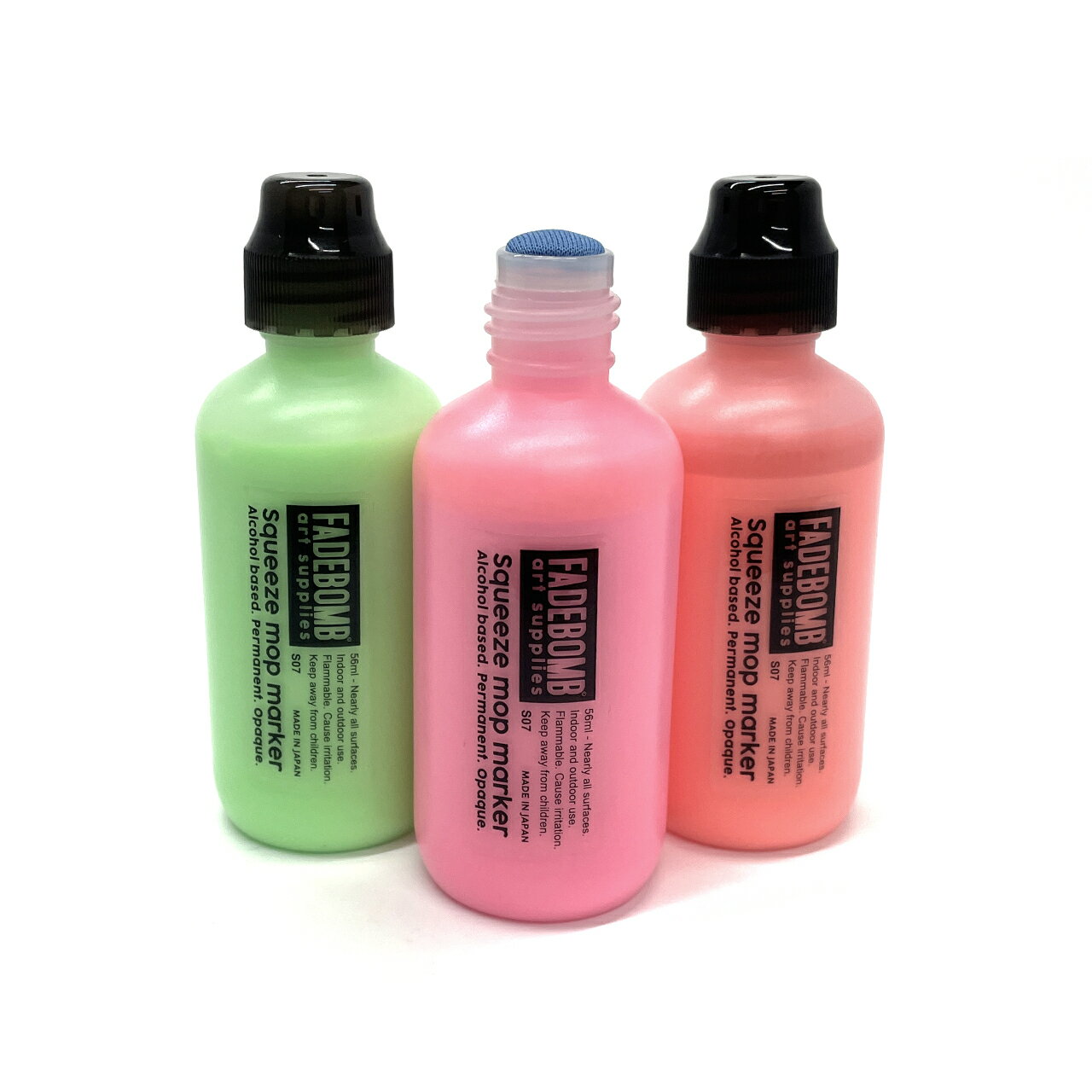 ※発送は 宅配便 のみとなります。メール便は利用出来ません。■FADEBOMB Squeeze mop marker S07 NEON COLOR 蛍光色 アルコールベース ペイントマーカー。 本体は柔らかい素材で絞るように使うことができま...