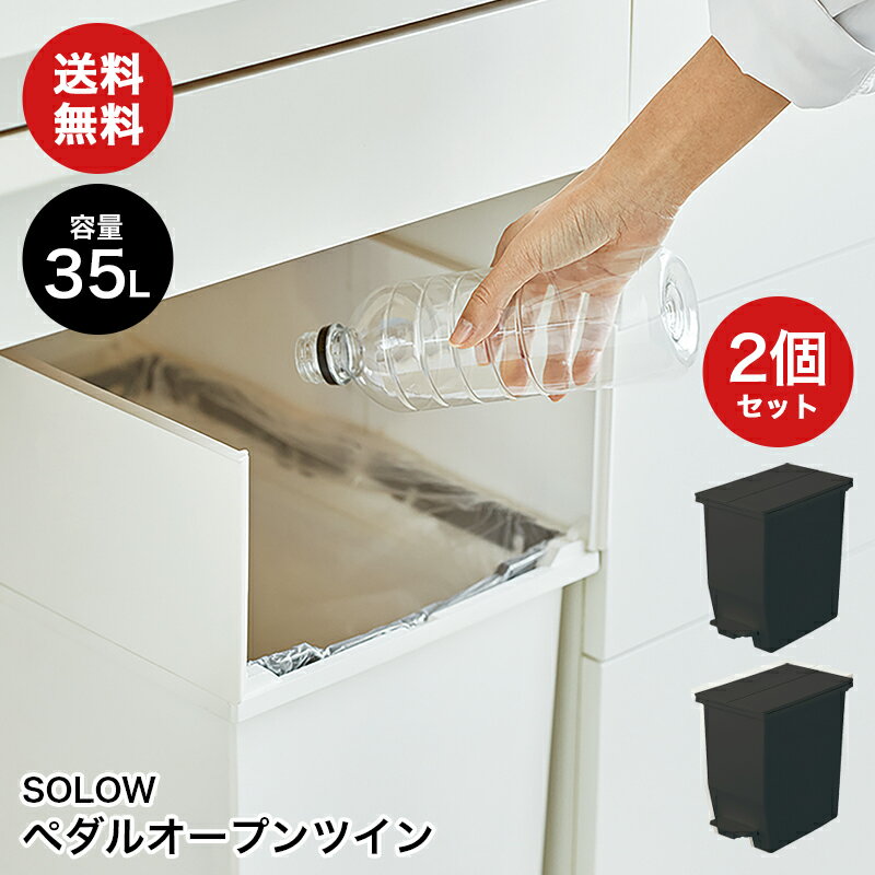 SOLOW ペダルオープンツイン 35L ブラック2個セット 商品詳細 棚下やカウンター下に置いたまま捨てられるコンパクトなペダルダストボックス 菌につよく、汚れにくい抗菌と防汚のダブル加工 サイズ W22×D42.5×H48 ※採寸は全て...