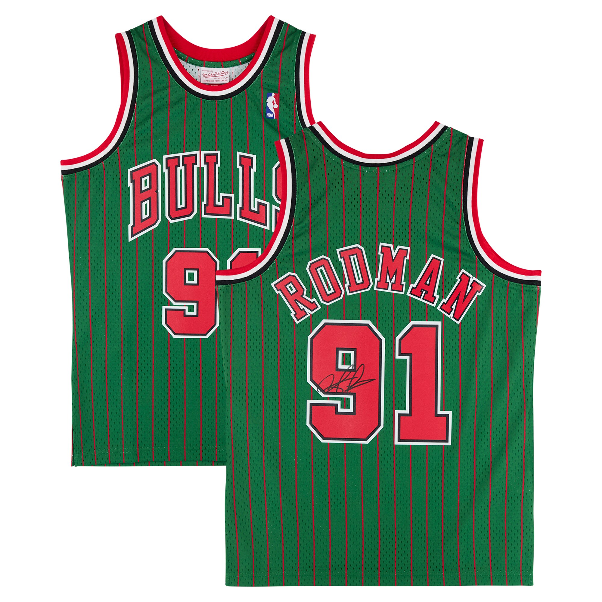 Elevate your collection of Chicago Bulls memorabilia with this Dennis Rodman autographed Green Mitchell & Ness 1995-96 A...
