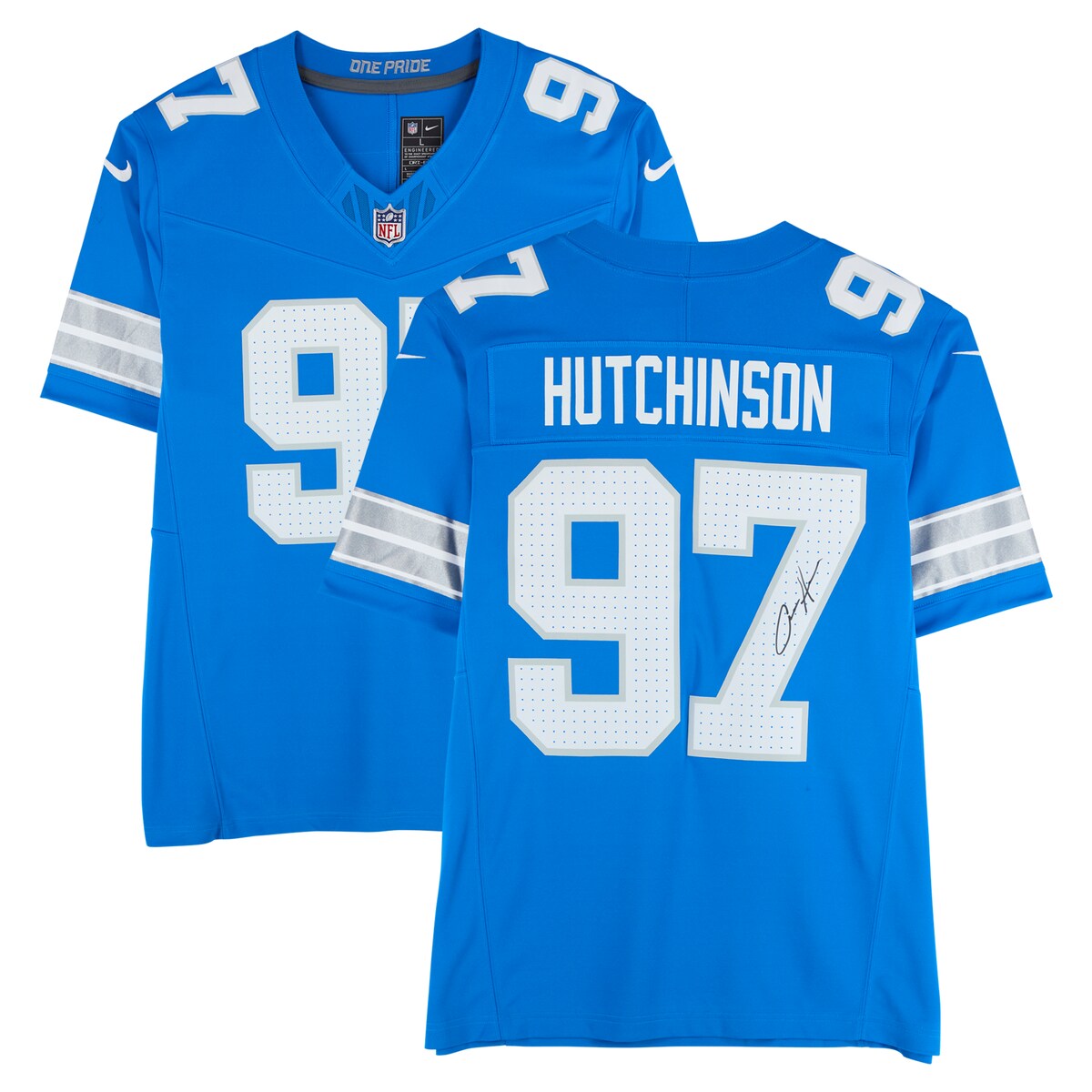 Elevate your collection of Detroit Lions memorabilia with this Aidan Hutchinson autographed Blue Nike Vapor F.U.S.E. Lim...