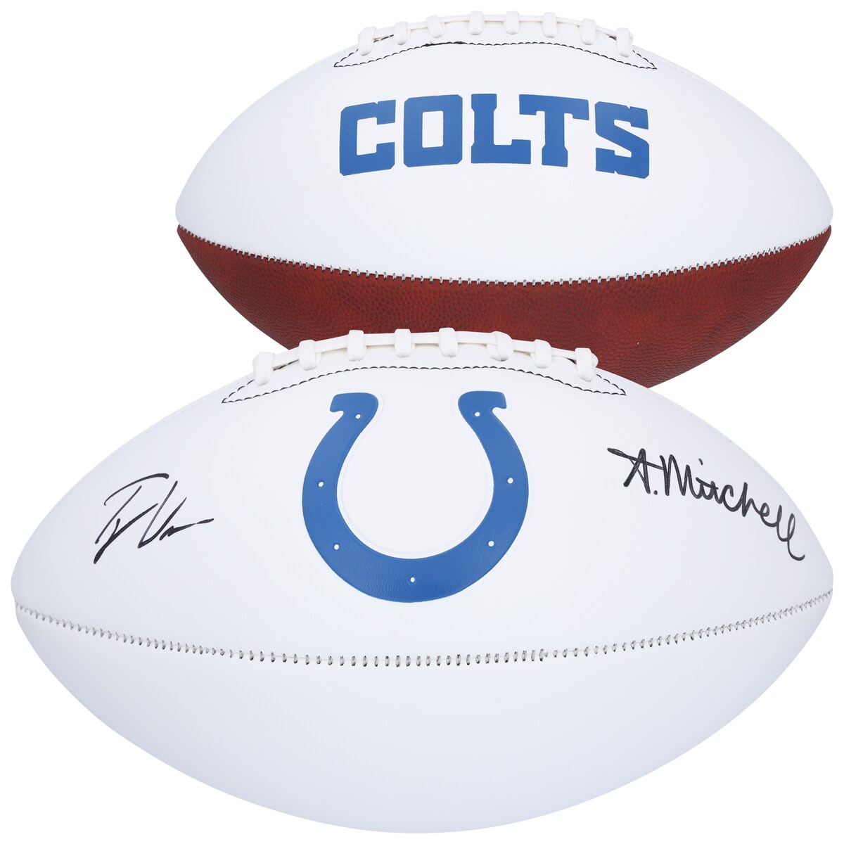Elevate your collection of Indianapolis Colts memorabilia with this Franklin White Panel Football signed by Tyler Warren...