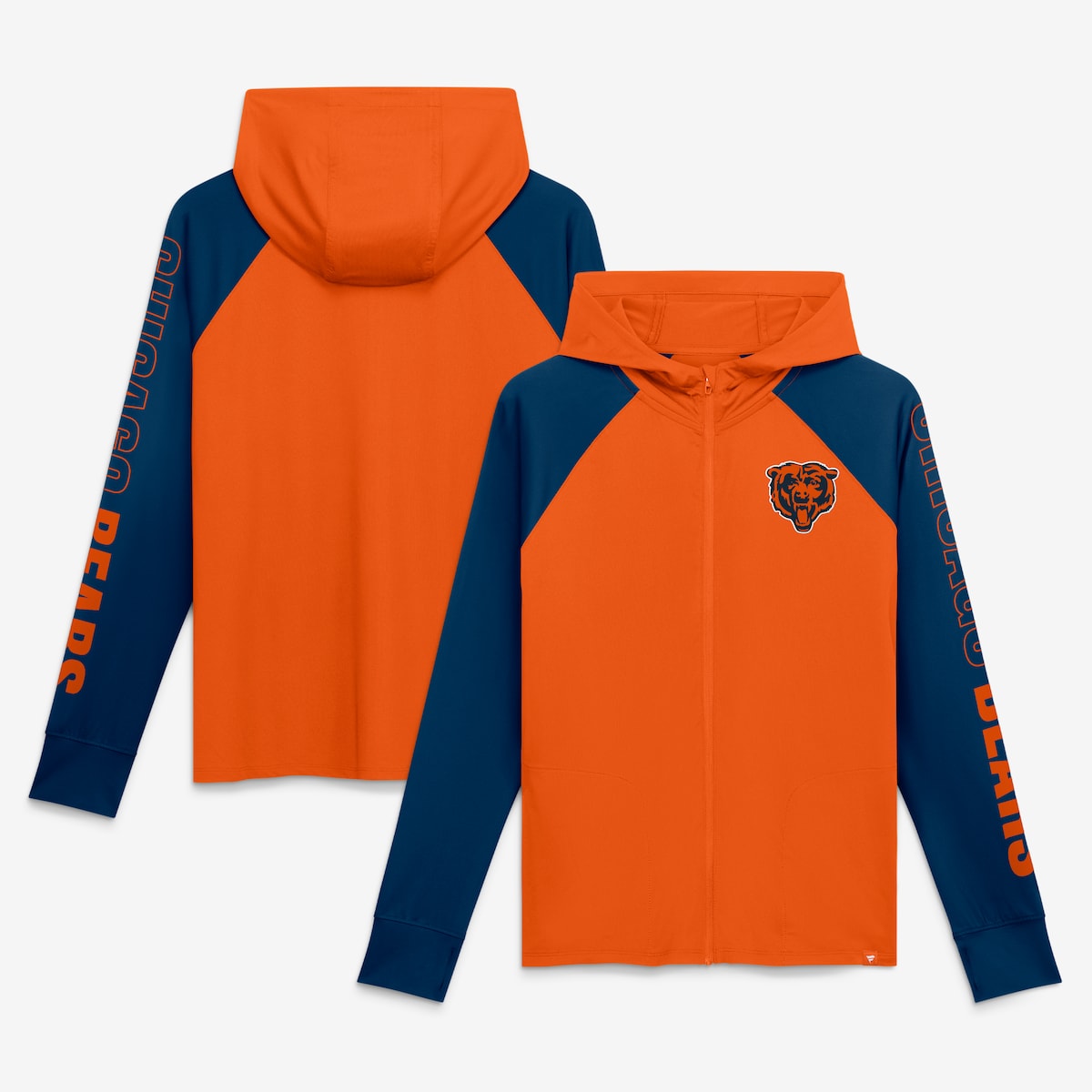 Add a versatile piece of Chicago Bears outerwear to your wardrobe with the Cornerback Blitz Raglan Full-Zip Hoodie from ...