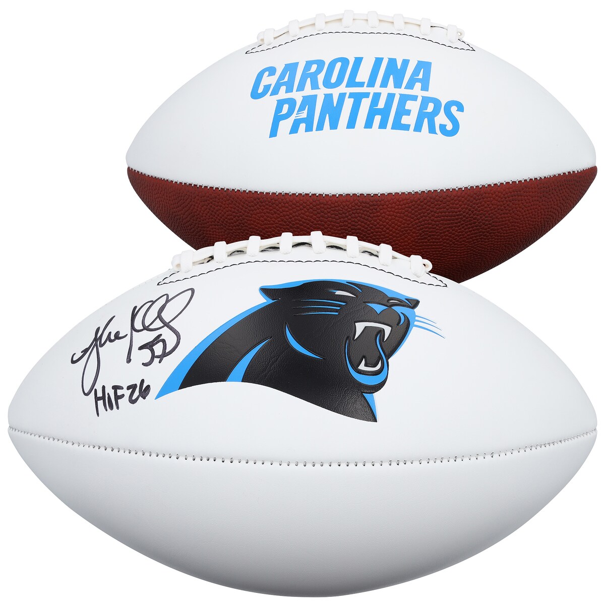 This Luke Kuechly autographed Franklin White Panel Football with "HOF 26" Inscription is a standout item for any Carolin...