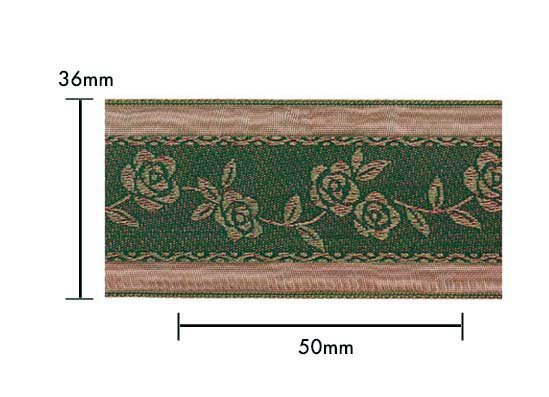 ノスタルジックな花柄模様でレトロ調の雰囲気を演出する オーガンジタイプの薄手リボンです。 *日本製*Size（幅） 約36mm Material (素材) ナイロン100% How to buy(購入について) 数量はm単位になります。1m...
