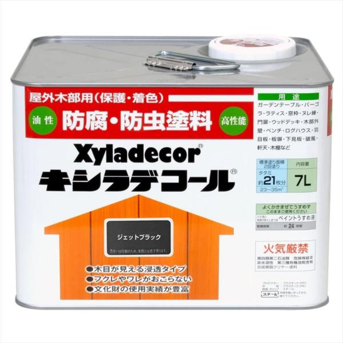 【商品情報】 □大阪ガスケミカル キシラデコール #112ジェットブラック 7L □木材保護塗料使用実績NO.1！初心者でも塗りやすい！ ・日光や風雨に強い耐候性顔料の効果で鮮明な色が長持ち、長期間木材を保護します。 ・木材に浸透し、表面に...