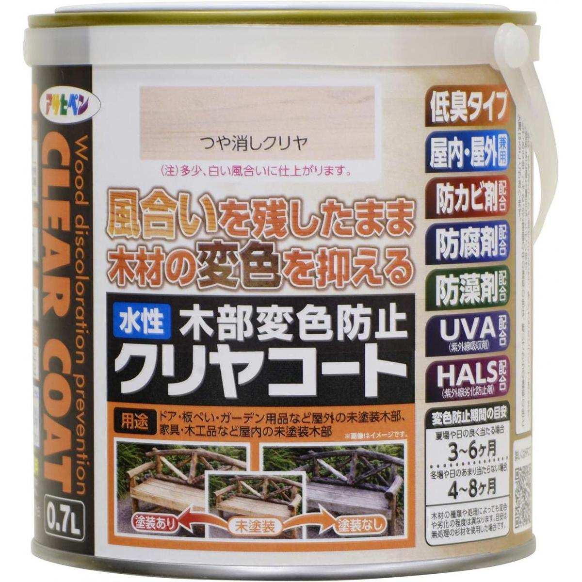 微粒子酸化チタン、UVA(紫外線吸収剤)、HALS(紫外線劣化防止剤)の効果で木材の風合いを残したまま、木材の変色を抑えることができます。 水性で塗り易く垂れにくい、低臭タイプの木材変色防止用塗料です。 防カビ剤、防藻剤、防腐剤配合で木材を...