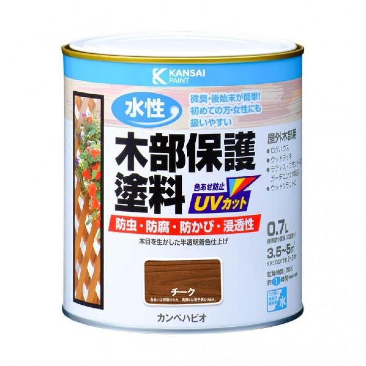 【商品情報】 □カンペハピオ 水性木部保護塗料 0.7L チーク □屋外の木部専用塗料 □臭いが少なく、取り扱いが簡単な水性タイプ □優れた木材防腐、防かび、防虫、防藻効果を発揮 【用途】 □塗れるもの：ガーデニング / 木製品 □塗れない...