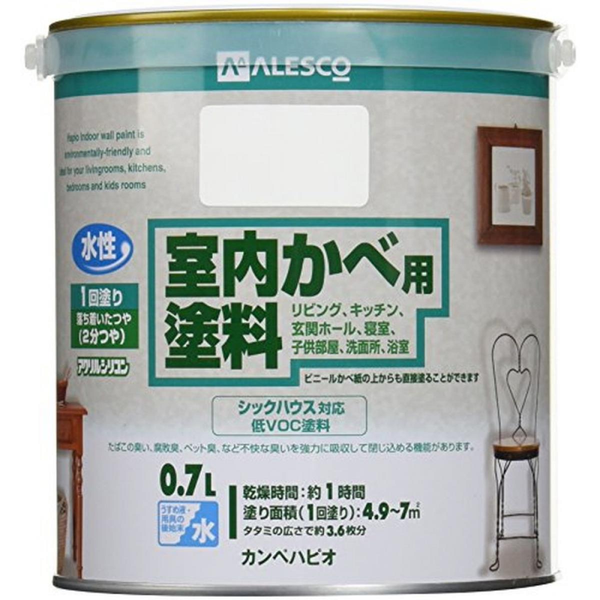 【商品情報】 □カンペハピオ 室内かべ用塗料 ホワイト 0.7L □タバコ・アンモニア・アミン・硫化水素・メルカブタンの5大不快臭およびペット臭や生活不快臭を除去 □防カビ剤配合でカビの発生を防ぐ □シックハウス症候群の原因とされる有害物質...