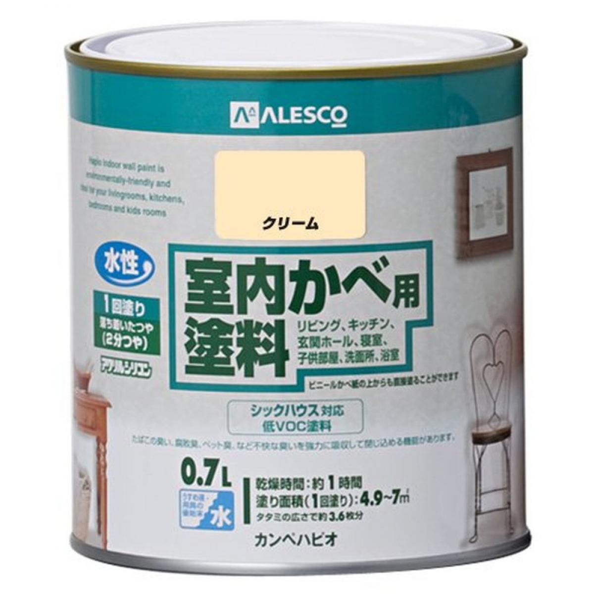 【商品情報】 □カンペハピオ 室内かべ用塗料 クリーム 0.7L □タバコ・アンモニア・アミン・硫化水素・メルカブタンの5大不快臭およびペット臭や生活不快臭を除去 □防カビ剤配合でカビの発生を防ぐ □シックハウス症候群の原因とされる有害物質...