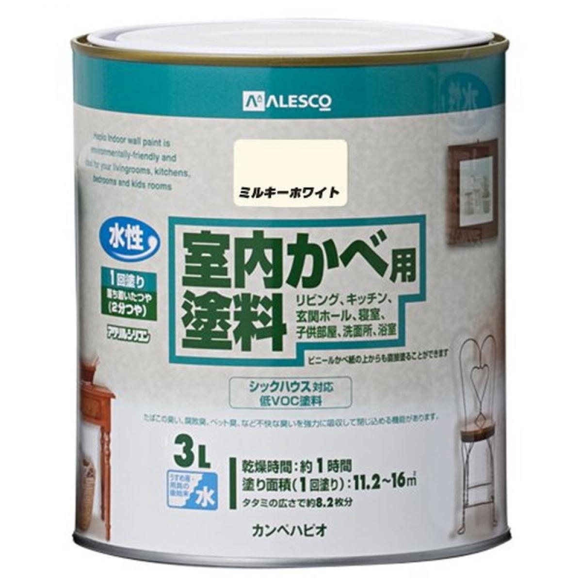 【商品情報】 □カンペハピオ 室内かべ用塗料 ミルキーホワイト 3L □タバコ・アンモニア・アミン・硫化水素・メルカブタンの5大不快臭およびペット臭や生活不快臭を除去 □防カビ剤配合でカビの発生を防ぐ □シックハウス症候群の原因とされる有害...