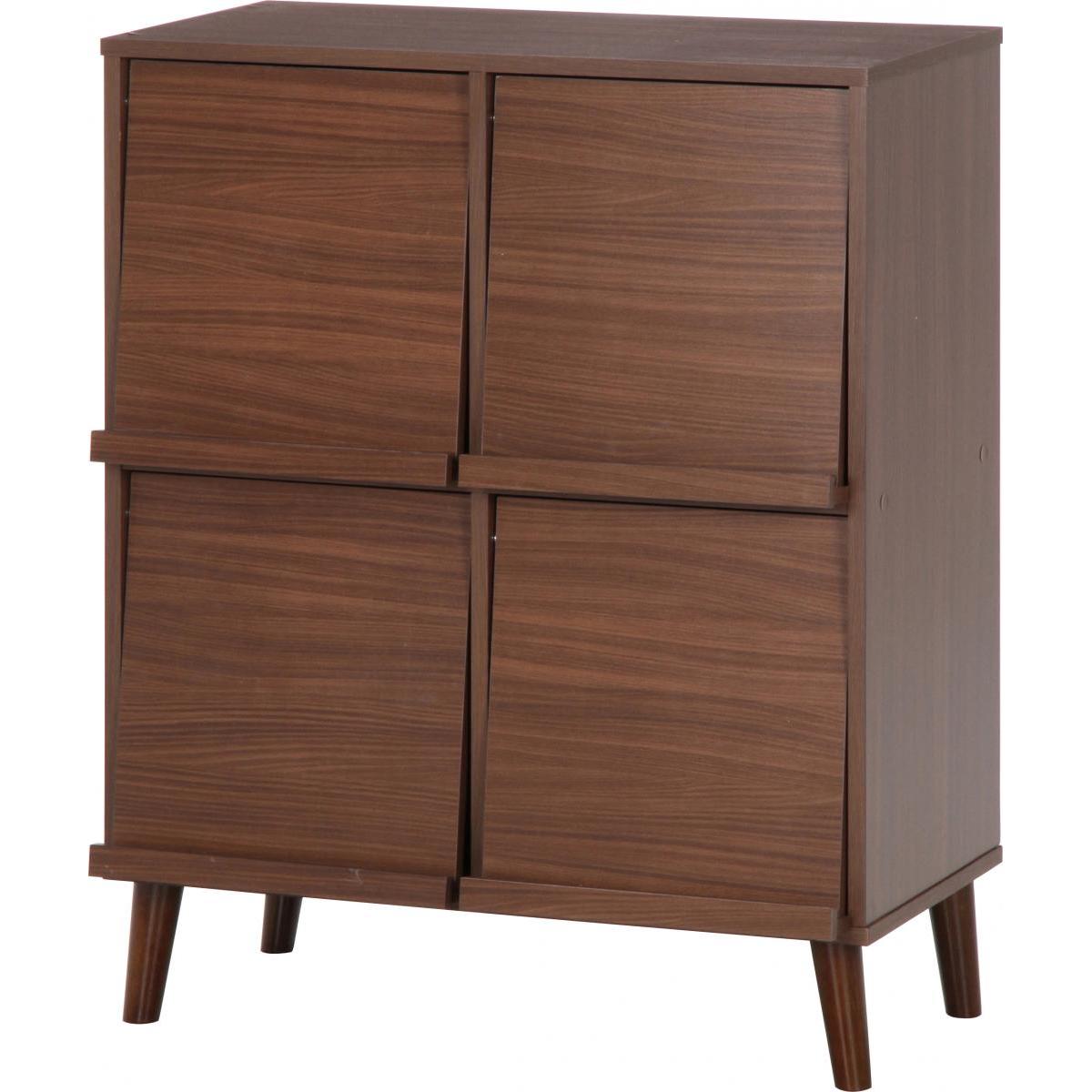 《製品仕様》●幅790×奥行450×高さ980mm●耐荷重(全体)：30kg●耐荷重(棚板)：10kg●耐荷重(フラップ部分)：2kg●収納内寸：365x365x370mm●■表面材:プリント紙化粧繊維板　■脚部:天然木■表面材:プリント紙...