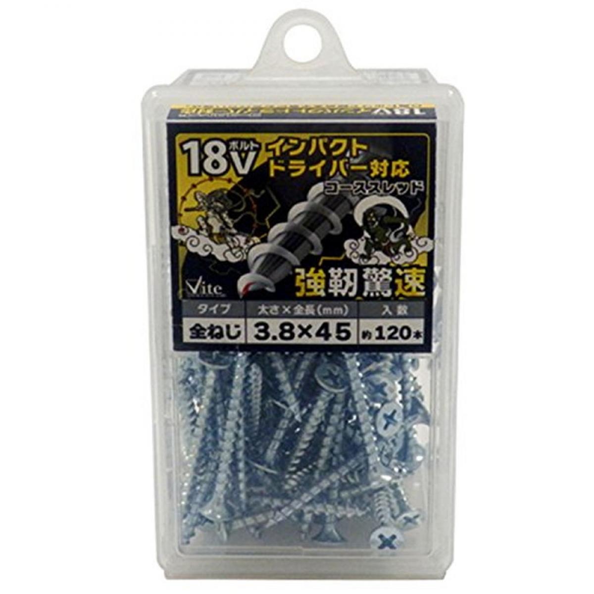 サイズ:3.8X45mm 544-335 谷径を太くしているからハイパワー工具にも負けないコースレッド【用途】コンクリートパネル(コンパネ)や石膏ボード等への部材取付【特徴】・先端までのネジ切りで通常コーススレッドよりも施工性に優れるサイズ...