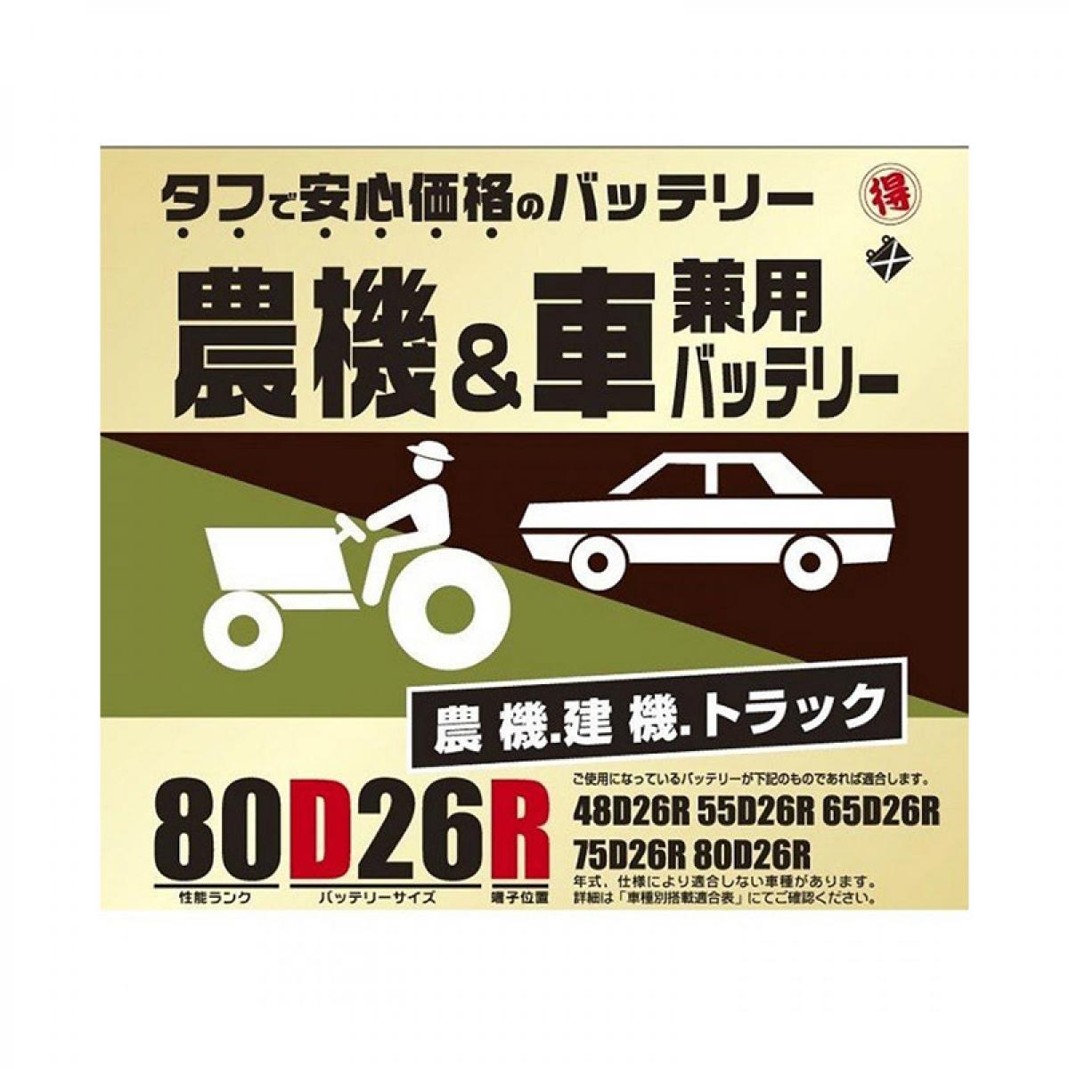 ◇農機・建機・トラック向きバッテリー！◇補水可能なキャップ式（埃でつまることなく、手入れしやすい凸キャップ） ◇インジケータ、収納取っ手付　※B19～D31 ◇製品保証　12ヶ月または2万Km ●ご使用になっているバッテリーが下記のものであ...