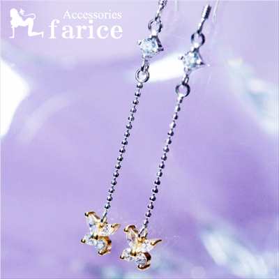 ★商品のサイズ★(フックを含む)全長約60mm 蝶々縦約6mm×横約7mm 石(上部)約3mm幅 チェーンの長さ30mm 幅0.8mm　 (ピアス1個)重さ約1.2g ★素材★シルバー925＋K14(14金)コーティング＋クリアキュービック...