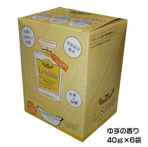 商品名ルシュワ　入浴料　 WG-E　ゆずの香り特徴W（水素＋炭酸）の泡が発生し、長時間持続コラーゲン、ヒアルロン酸配合で全身のお肌がしっとりつるつるゆずの香りでほんわかバスタイムカテゴリー入浴剤サイズ1錠（40g）&times;6包成分コハ...