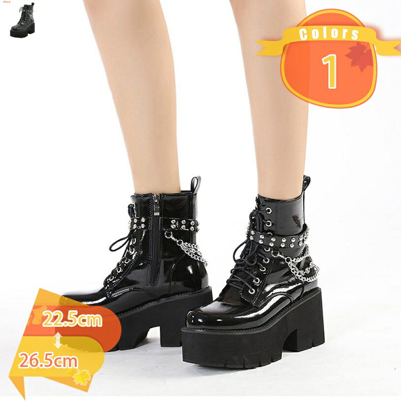 表地：エナメルメイン素材：pu■ つまさきは可愛いラウンドトゥ、 どんな人の足型にも合い、 幅広くて履きやすいです。■ 超ハイヒールで身長がアップ、太めのチャンキーヒールだから高いヒールなのに安定感は抜群です。■ 靴ひもを締めたり、緩めたり...