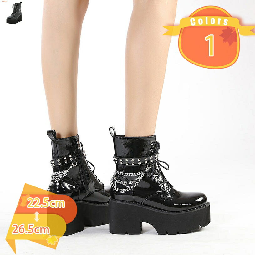 表地：エナメルメイン素材：pu■ つまさきは可愛いラウンドトゥ、 どんな人の足型にも合い、 幅広くて履きやすいです。■ 超ハイヒールで身長がアップ、太めのチャンキーヒールだから高いヒールなのに安定感は抜群です。■ 靴ひもを締めたり、緩めたり...