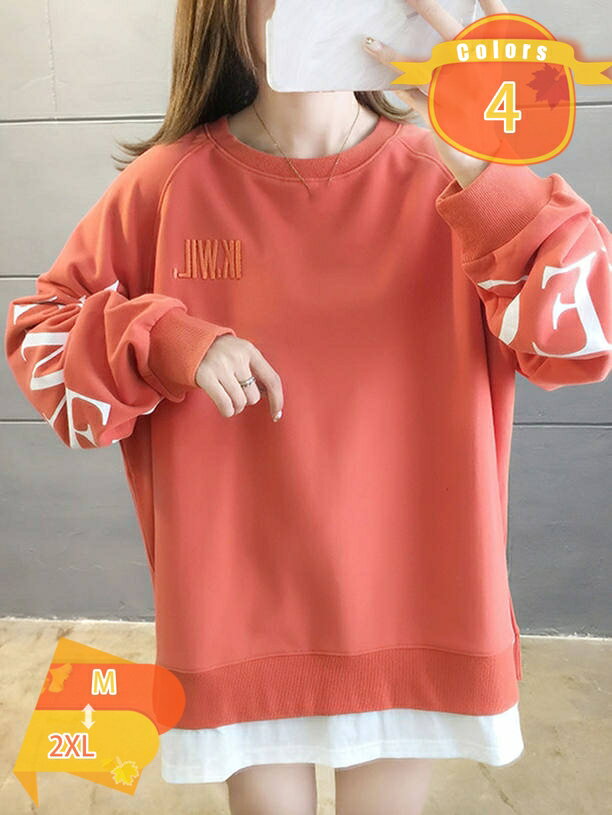 表地：ポリエステルメイン素材：ポリエステル生地；柔軟でスタイリッシュで、着心地が良く、通気性も良好ですオススメポイント重ね着風、ゆったりとした仕様、クルーネックなどのデザイン、可愛く見え、オーバーサイズで着痩せ効果あるトレーナーです。程よい...