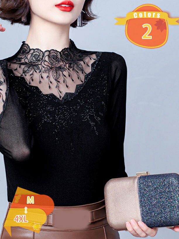 表地：ポリエステル、レースメイン素材：レース、ポリエステル刺繍がアクセントの上品なクルーネックブラウスになります。女性らしい清楚な印象で、レトロガーリーなイメージで魅せるシャツは人気登場します！フリルネックとレースの絶妙な組み合わせが、可愛...