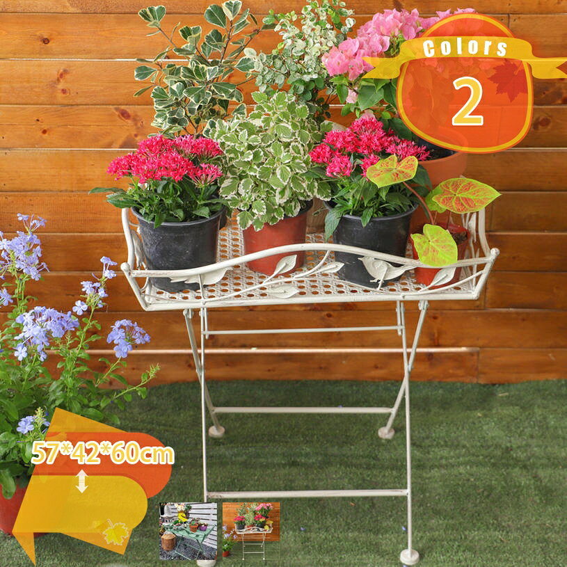 メイン素材：鉄材質：鉄サイズ：幅57×奥行42×高さ60cm★【安定性】太いアイアンパイプを採用し、変形しにくくて剛性があり、たくさんの植木鉢を置いても安定感があり、しっかり支えてくれるのも大きな魅力です。★【通気性と安定性】棚のスペースは...