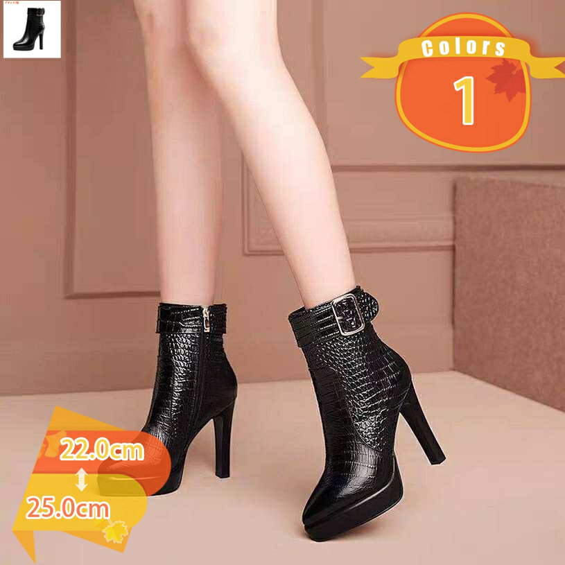 表地：牛革メイン素材：ゴム、レザー美脚効果：華奢なヒールが女性らしさをUP◎高めのヒールでセクシーな美脚に、脚を綺麗に見せてくれます。履き脱ぎ楽チン：注目トレンドの厚底＆太ヒールブーティ。サイドジップデザインで脱ぎ履きしやすいタイプ。滑り止...